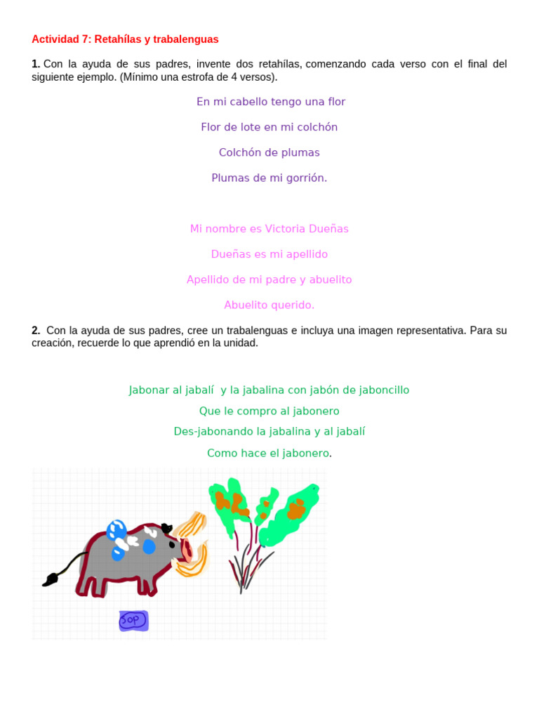 Actividad 7 Rehalilas y Trabalenguas | PDF