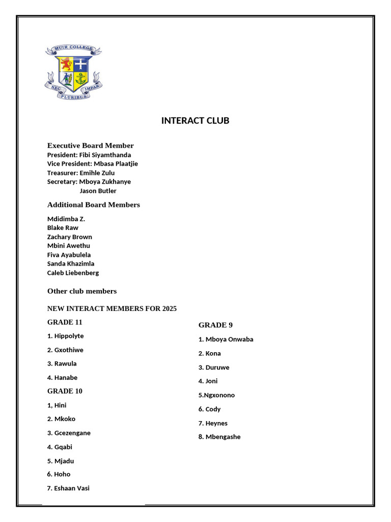 Interact Club Induction Ceremony 2025 | PDF