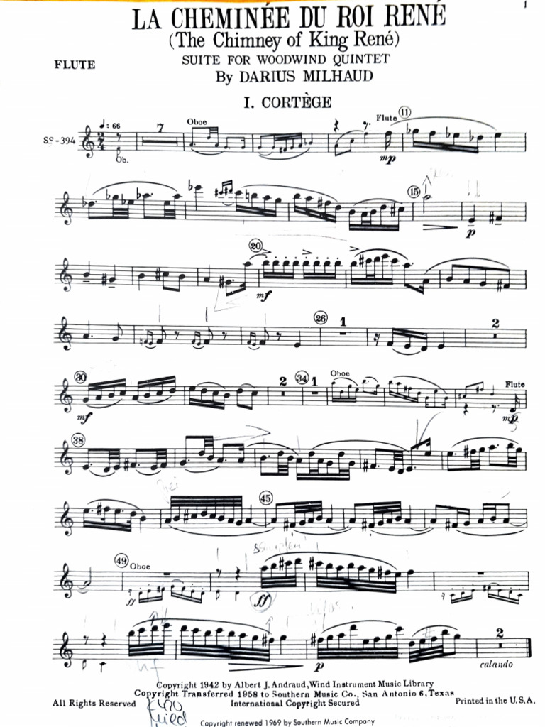 Dariun Milhaud La Cheminée Du Roi René Flute | PDF | Music Technology | Elementary Organology