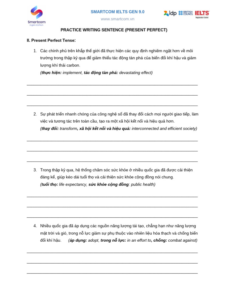 Practice Writing Sentence (Perfect Tense) | PDF