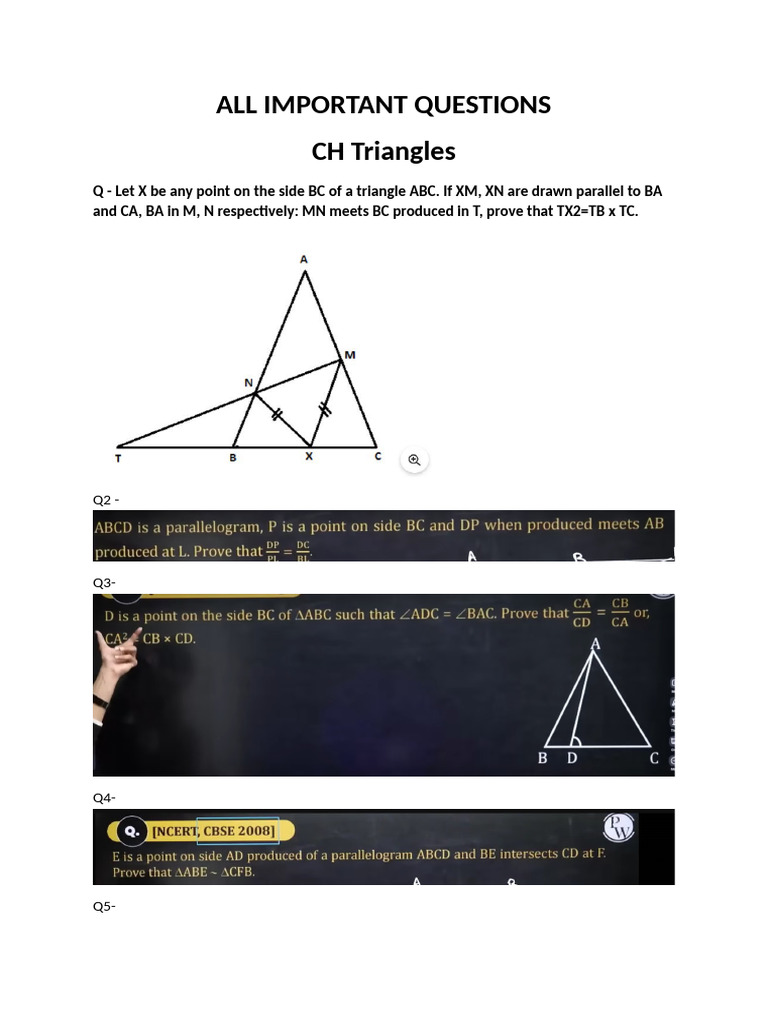 All Important Questions Triangles | PDF