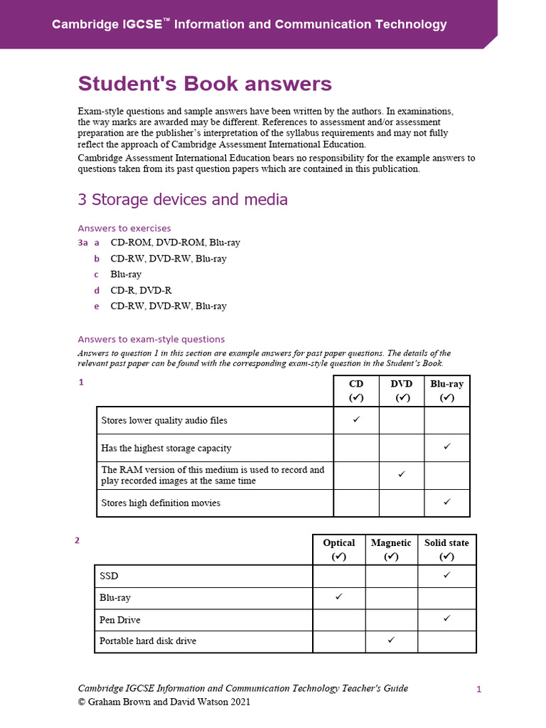 CIE ICT Complete Answers Ch3 | PDF | Solid State Drive | Hard Disk Drive