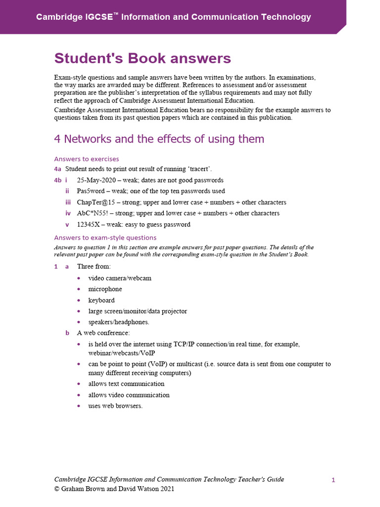 CIE ICT Complete Answers Ch4 | PDF | Computer Network | Network Switch
