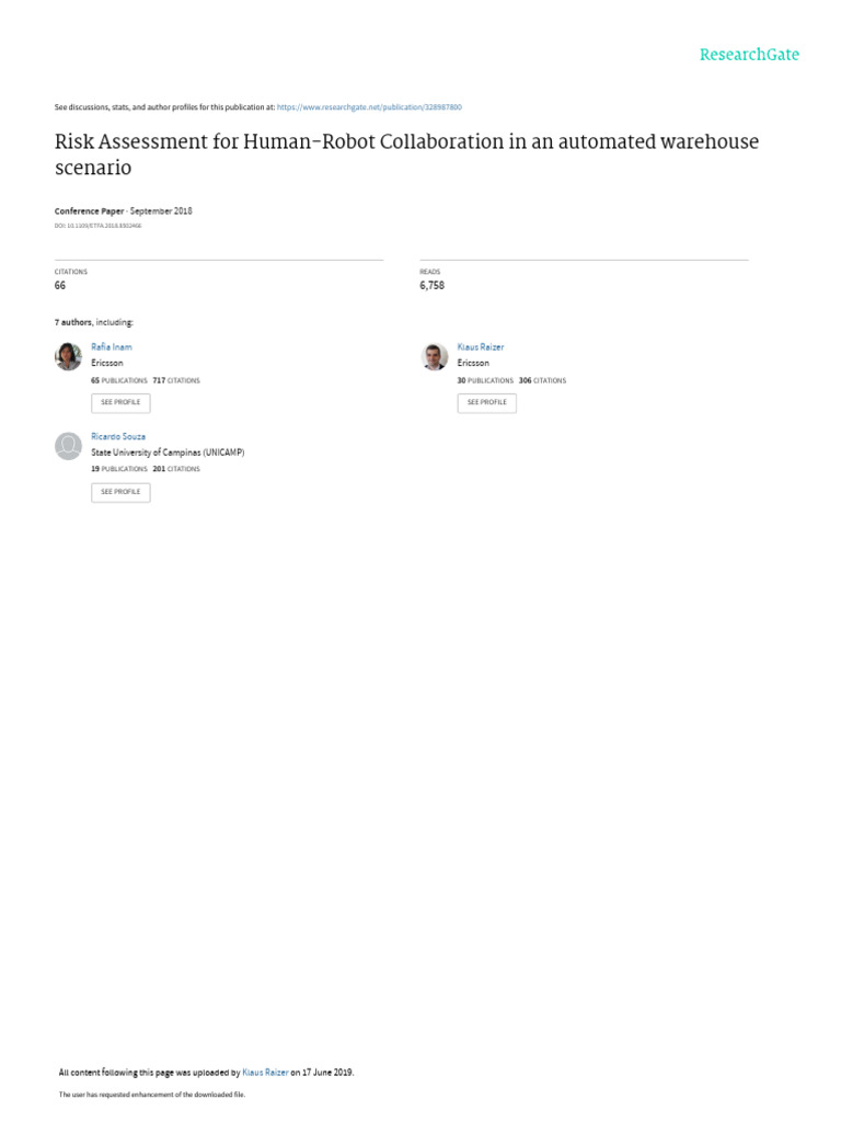 Human-Robot Collaboration Risk Assessment | PDF | Risk | Risk Management