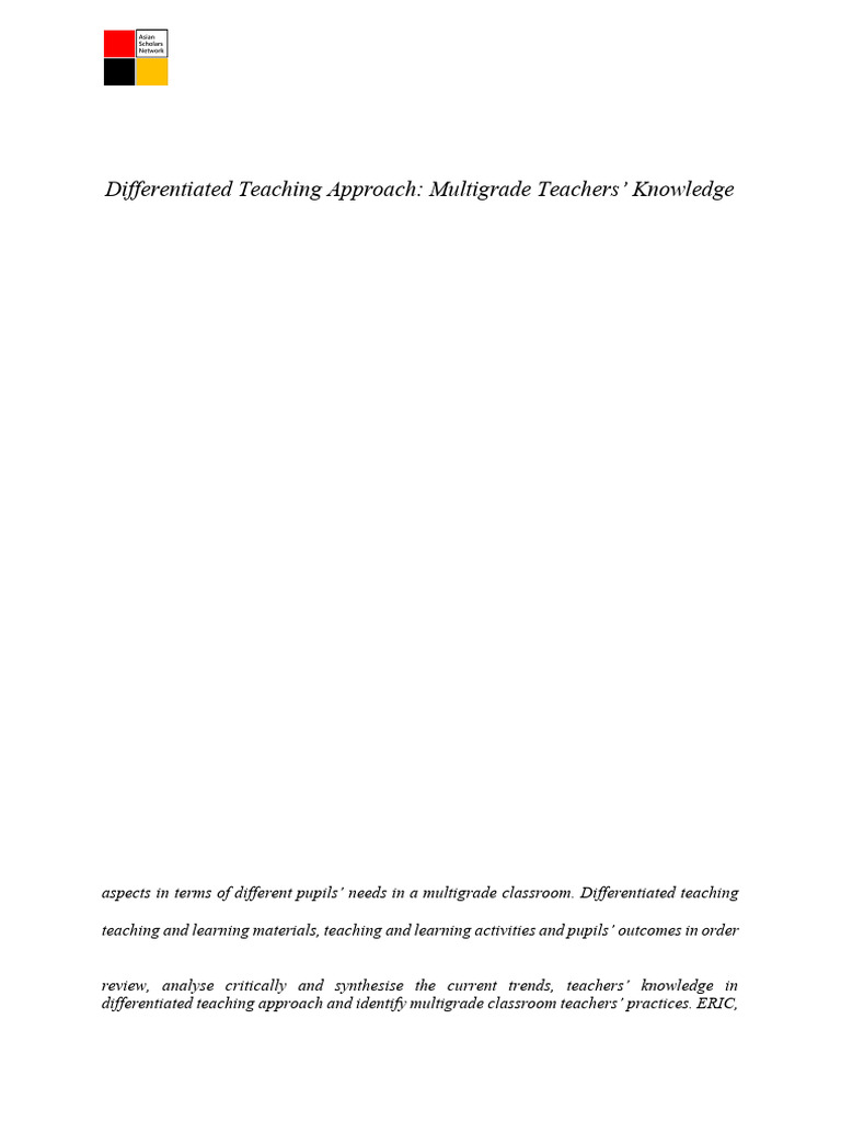 Differentiated Teaching Approach: Multigrade Teachers' Knowledge and ...