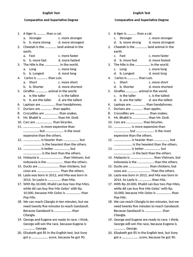 English Test Comparative and Superlative | PDF | Chess Openings | Chess