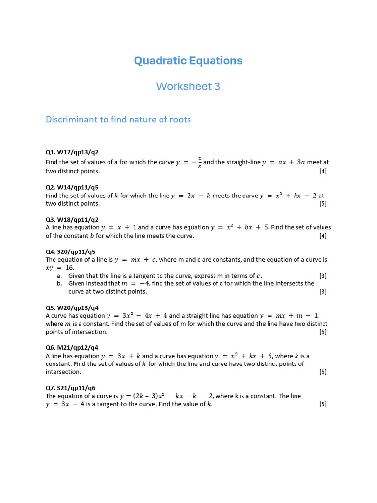Quadratics Worksheet 3 | PDF