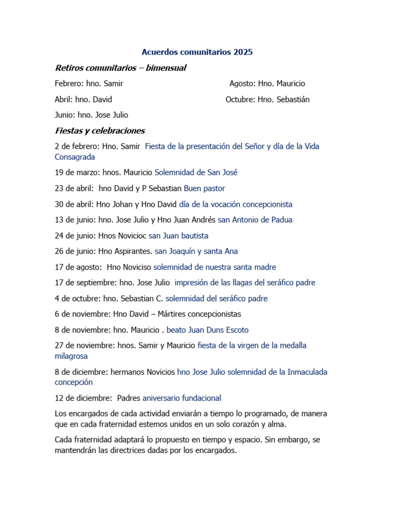 Acuerdos Comunitarios 2025 | PDF