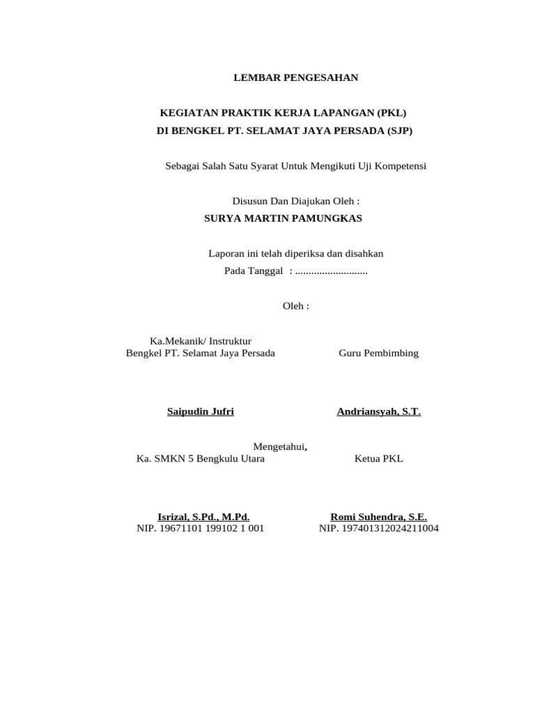 L. Pengesahan Laporan PKL SJP | PDF