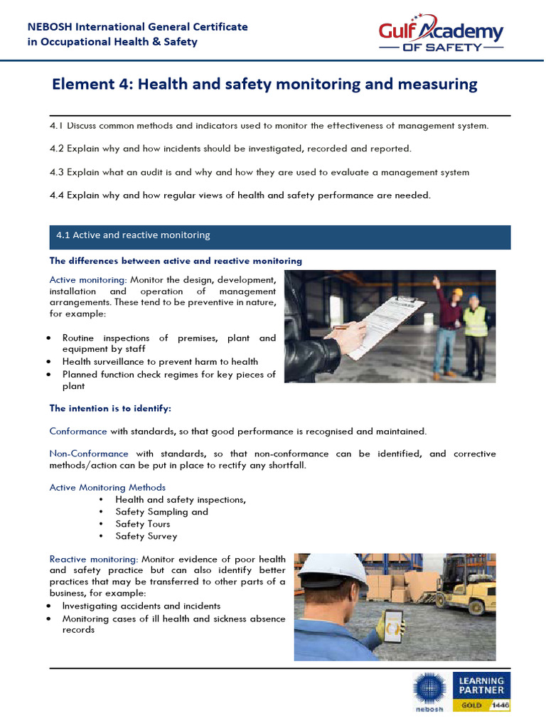 Element 4 - Health and Safety Monitoring and Measuring-Compressed | PDF ...