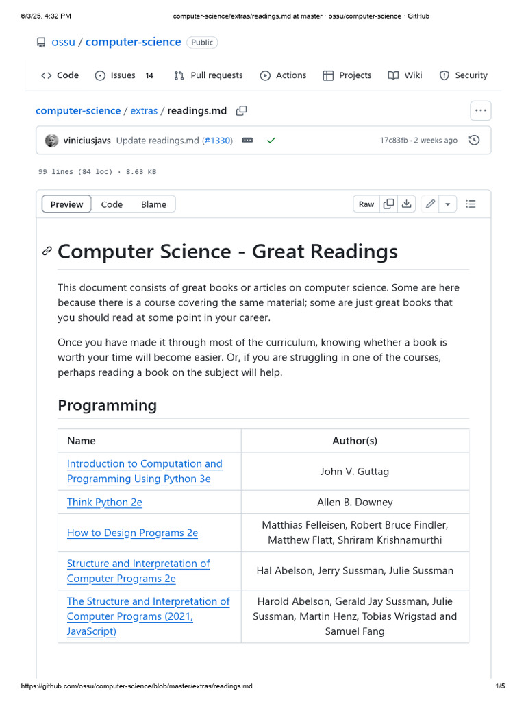 computer-science_extras_readings.md at master · ossu_computer-science · GitHub | PDF | Computer ...
