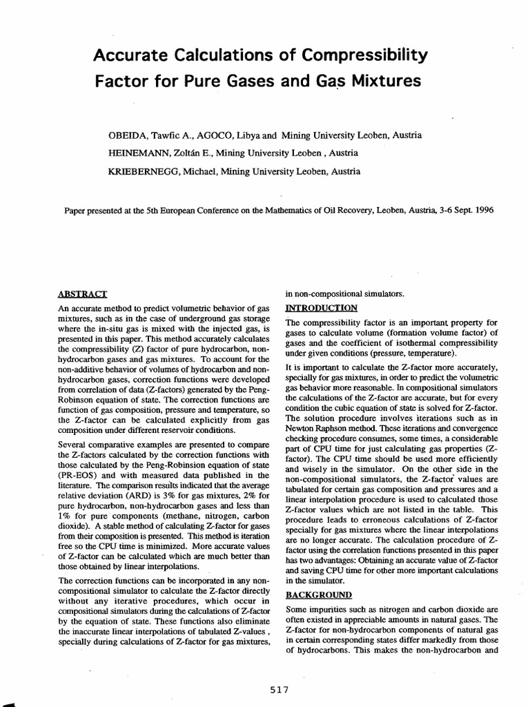 Accurate Calculations of Compressibility | PDF | Gases | Natural Gas
