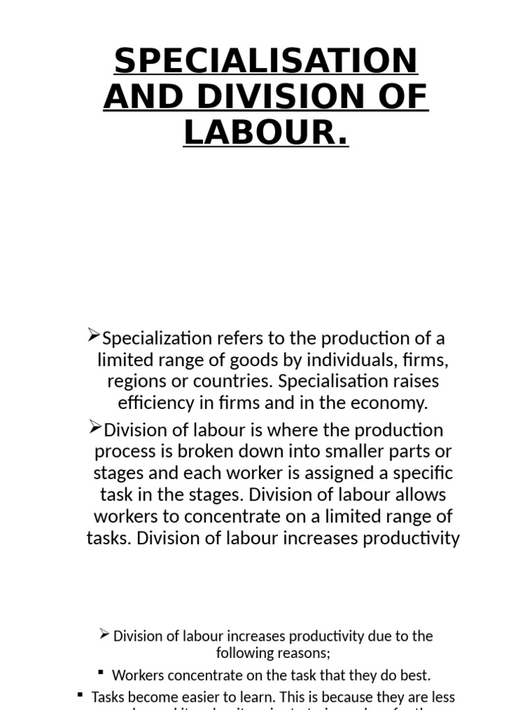 Specialisation and Division of Labour | PDF | Division Of Labour ...