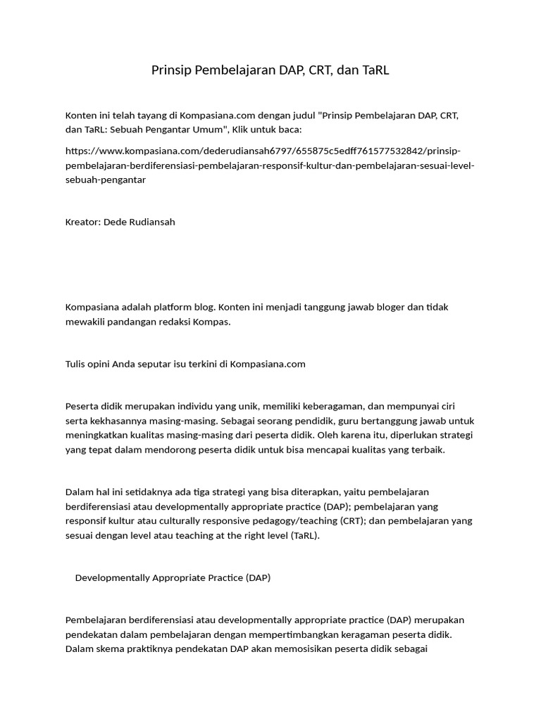 Prinsip Pembelajaran DAP | PDF