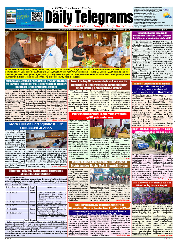 The Daily Telegrams June 03 | PDF | Emergency Management
