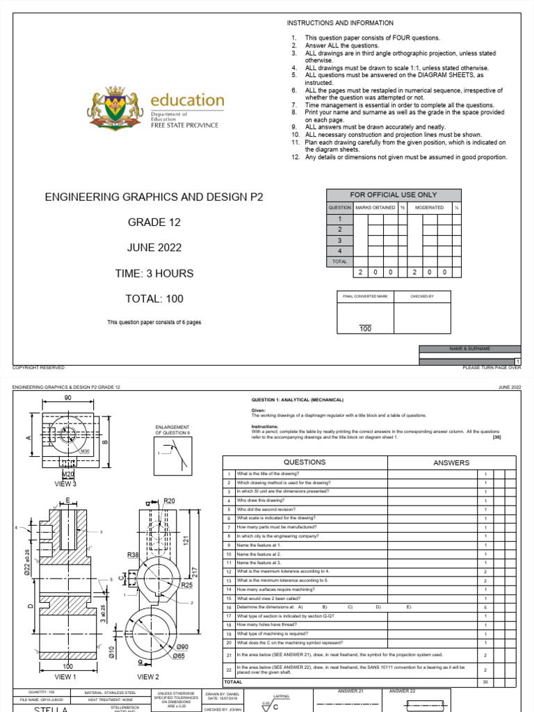 Grade 12 Engineering Graphics Exam | PDF | Drawing