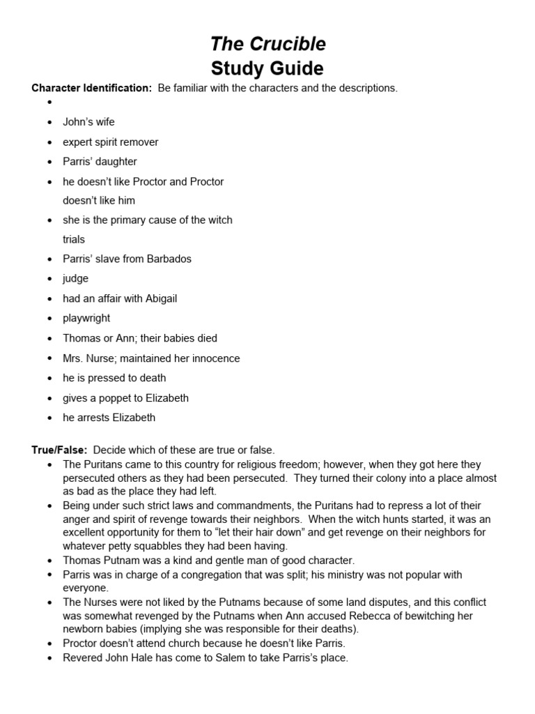 Study Guide: The Crucible | PDF | Witch Hunting | Witchcraft