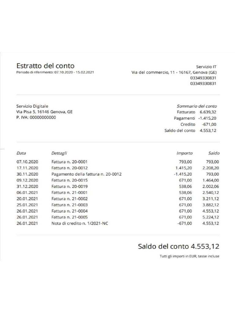 Estratto Conto Fac Simile | PDF