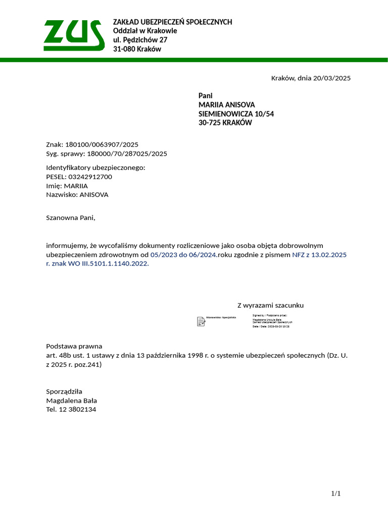 Zus Dowolne Ubezp - Pades | PDF