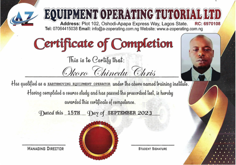 Az Operations Certificate OKORO | PDF