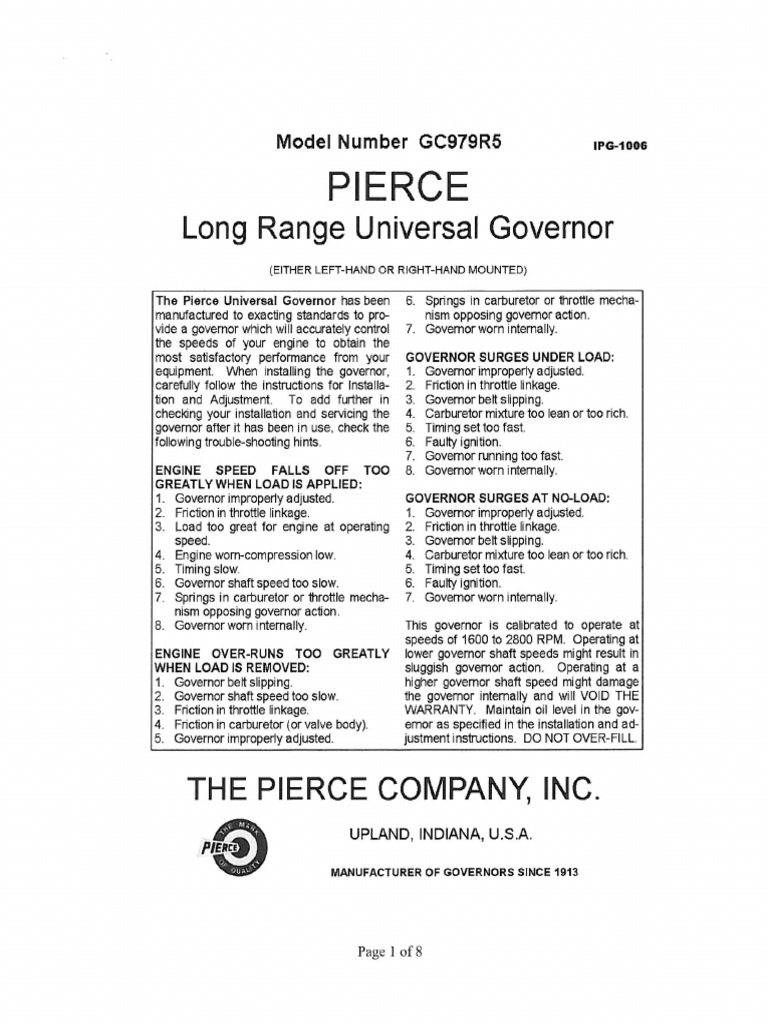 Pierce Governor Installation | PDF
