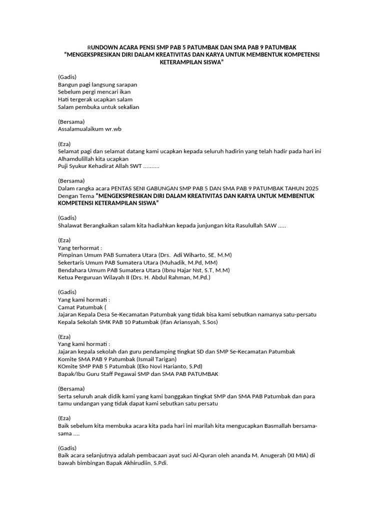 Rundown Acara Pensi SMP Pab 5 Patumbak Dan Sma Pab | PDF