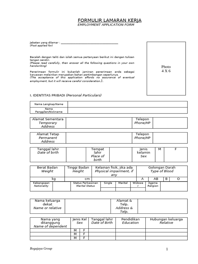 Formulir Lamaran Kerja | PDF