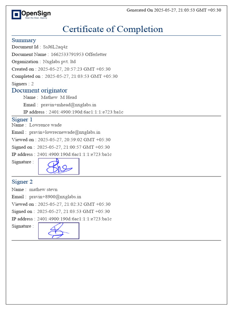 Opensign™ Certificate of Completion | PDF