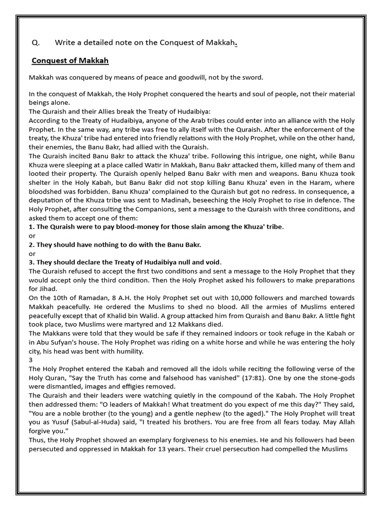 Q. Write A Detailed Note On The Conquest of Makkah. | PDF | Muhammad ...