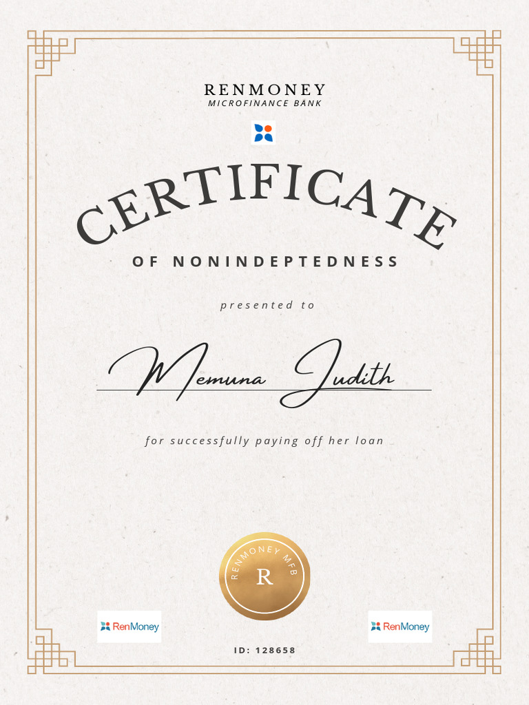 Certificate of Non-Indebtedness | PDF