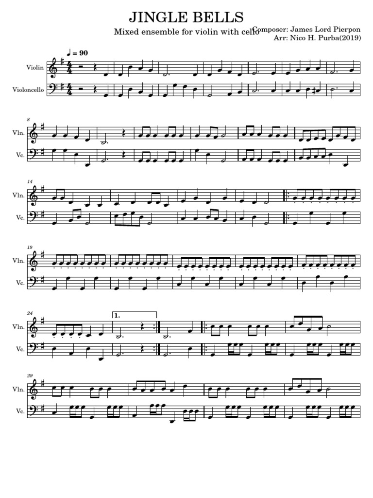 Jingle Bells for Violin and Cello | PDF | Cello | Violin