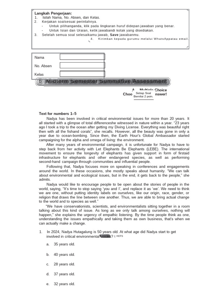 SMA Bahasa Inggris 11 Midterm Assessment Summative Assessment | PDF ...