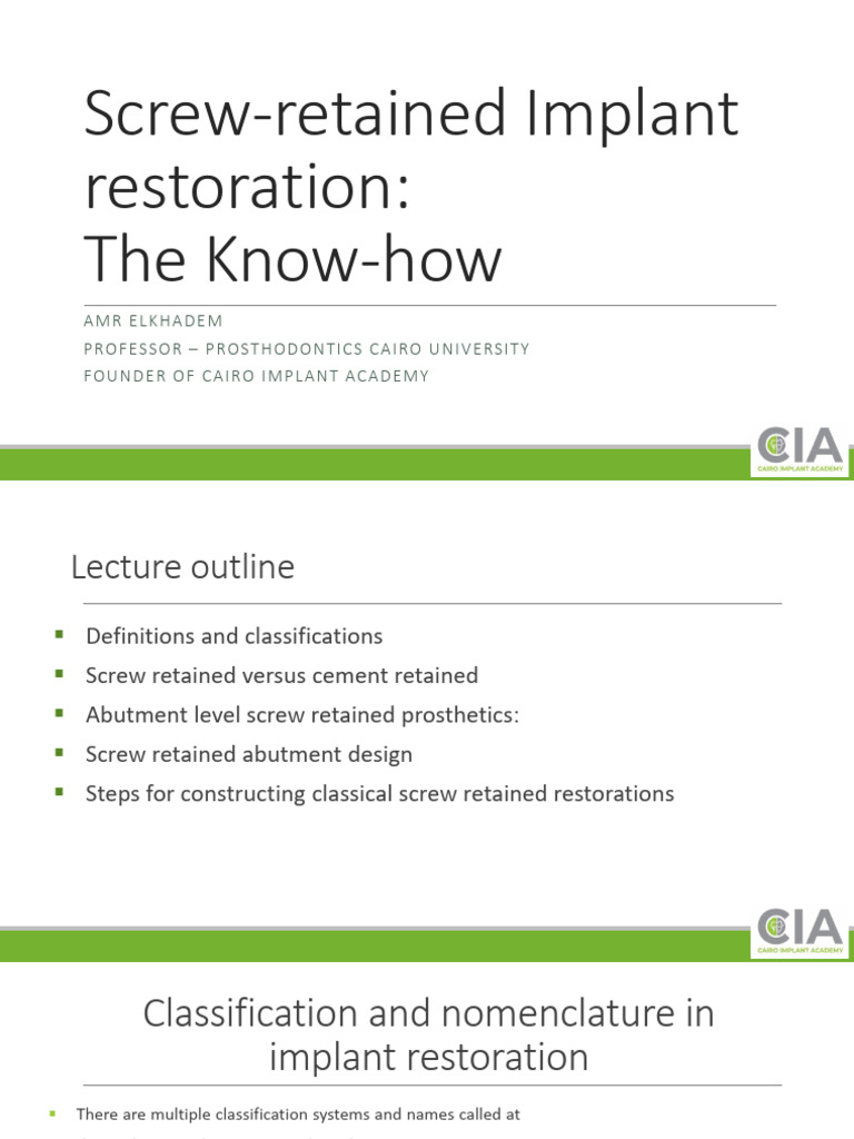 Screw Retained Restorations New Lecture 2023 | PDF | Dental Implant ...