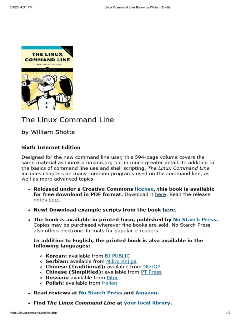 Linux Command Line Books by William Shotts | PDF | Linux | Books