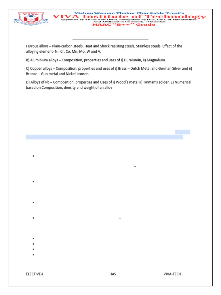 Module 1 Alloys - Sem-II - Elective 1 | PDF | Steel | Stainless Steel