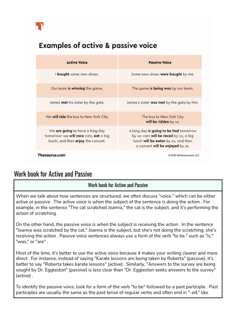 Work Book For Active and Passive | PDF | Verb | Subject (Grammar)