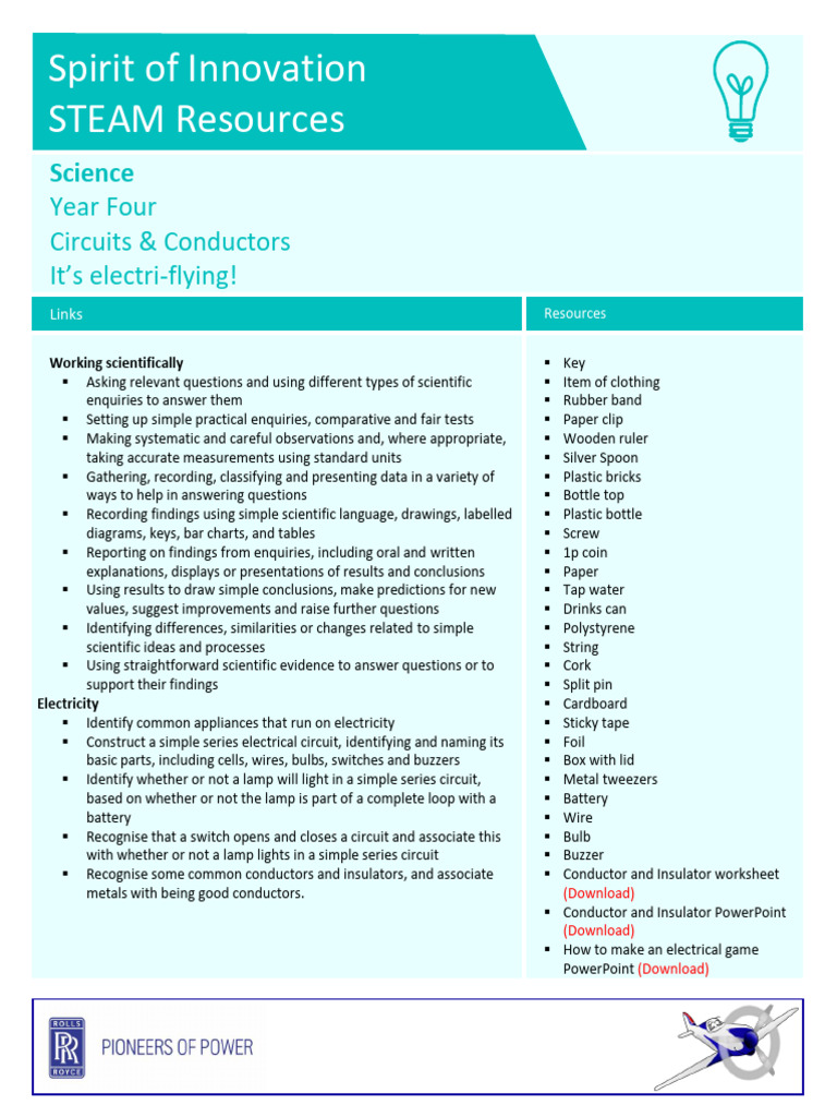 Science Year Four - Overview - Circuits and Conductors | PDF | Electrical Conductor | Insulator ...