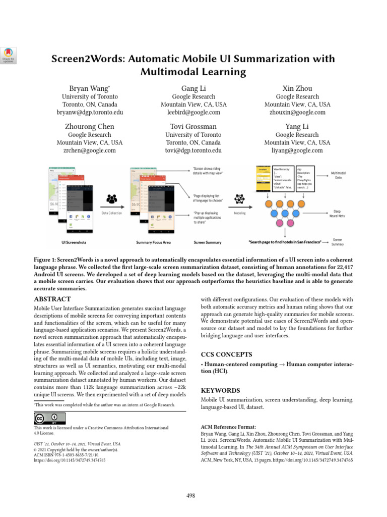 Screen2Words: Mobile UI Summarization | PDF | Computing | Applied ...