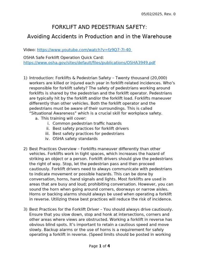 Forklift and Pedestrian Safety | PDF | Forklift | Traffic