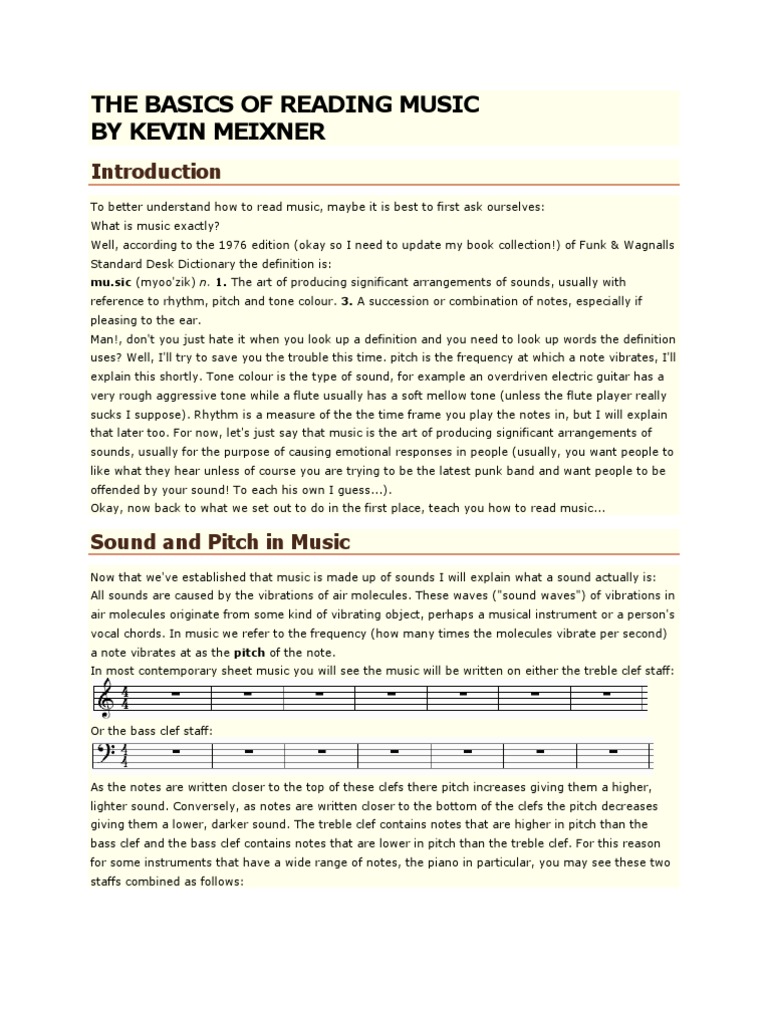 The Basics of Reading Music | PDF | Pitch (Music) | Clef