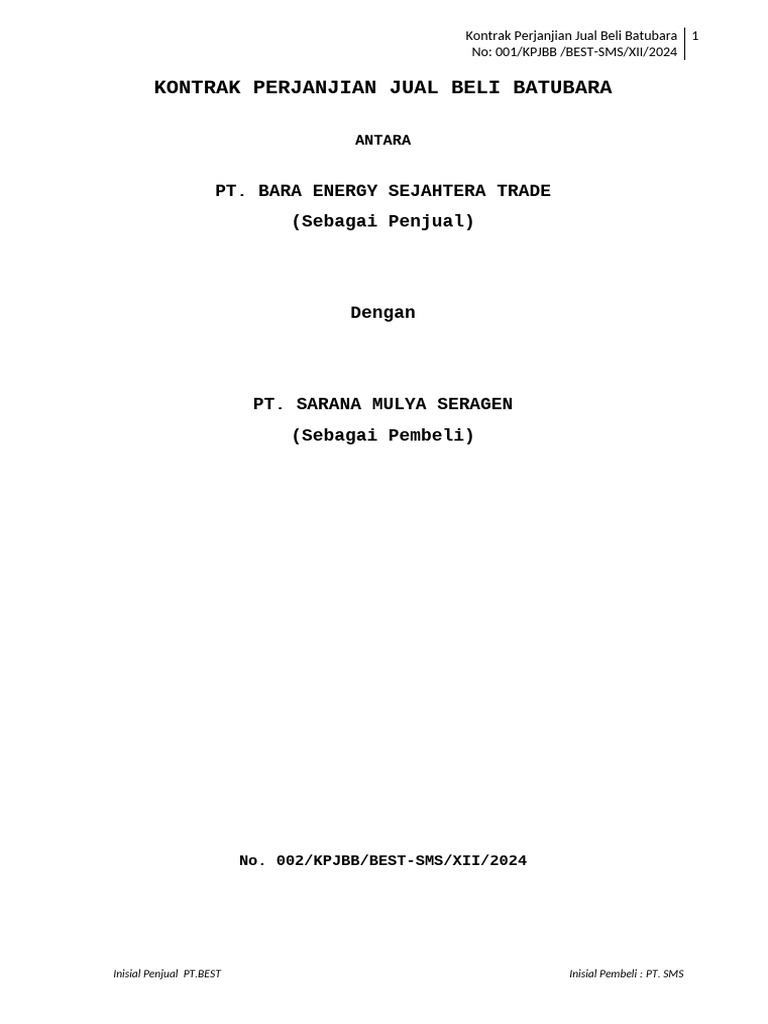 Draft KPJBB Fob Barge Typical Gar 6000 Sms | PDF