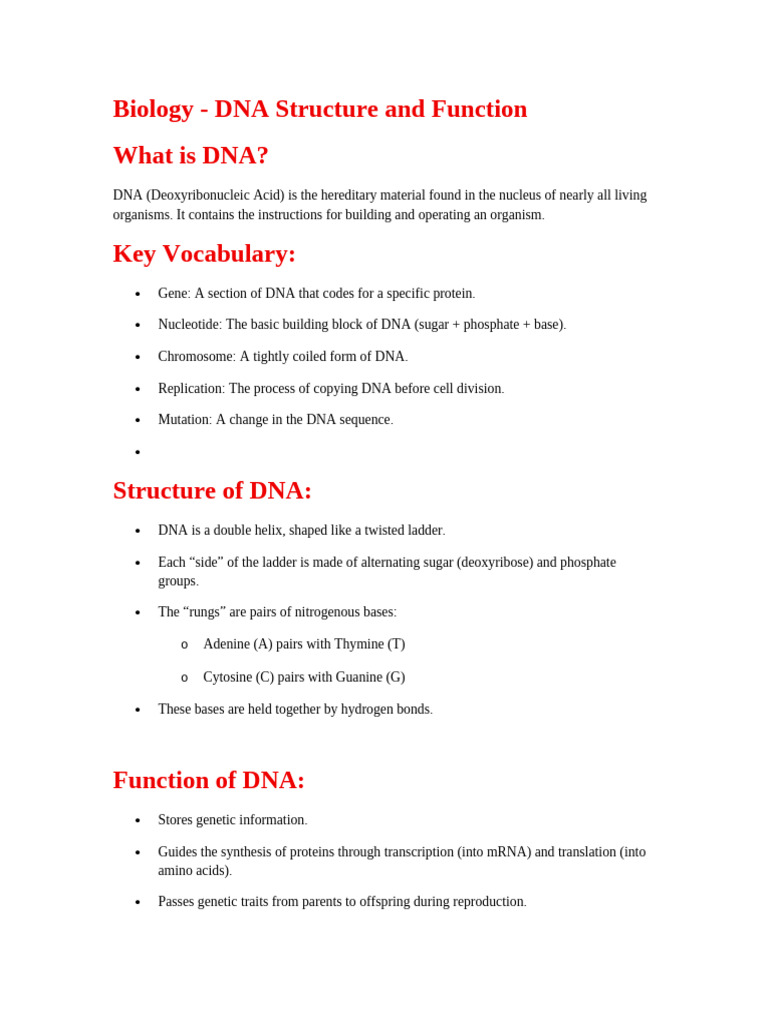 Biology - DNA Strucutre and Function | PDF