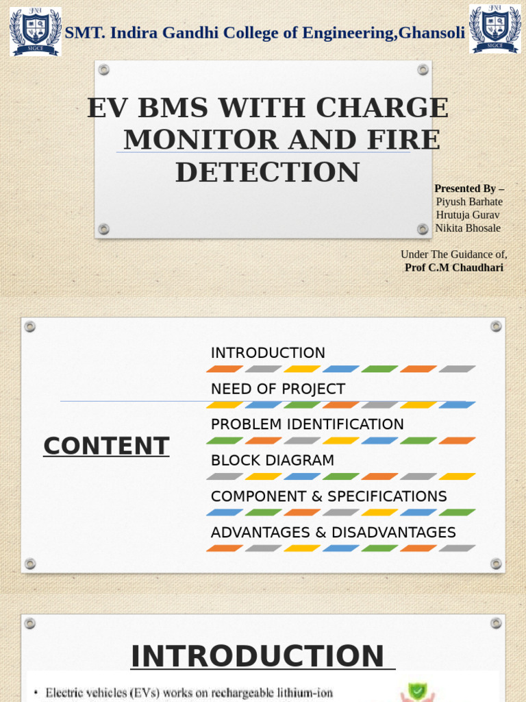 Ev Bms With Charge Monitor and Fire Detection: SMT. Indira Gandhi ...