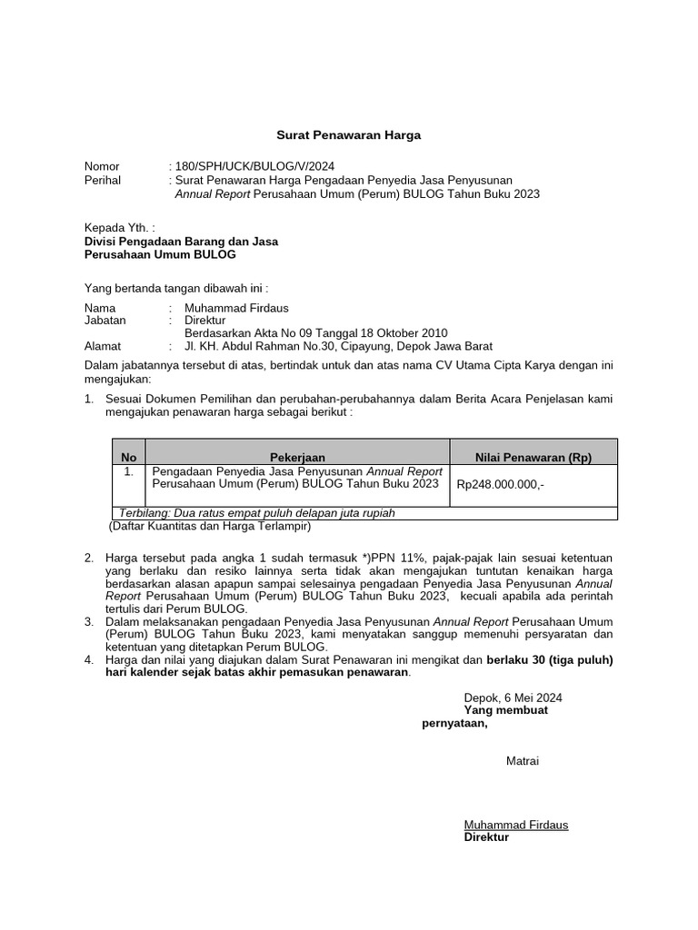 Surat Penawaran Harga | PDF