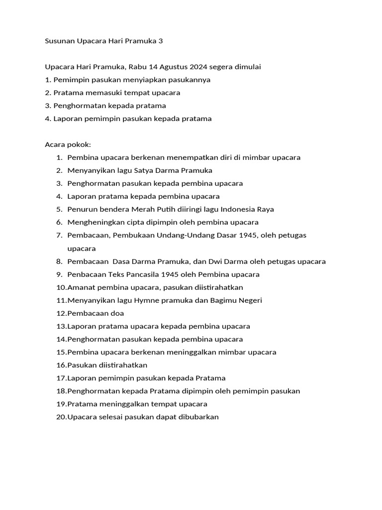 Susunan Upacara Hari Pramuka 2024 | PDF