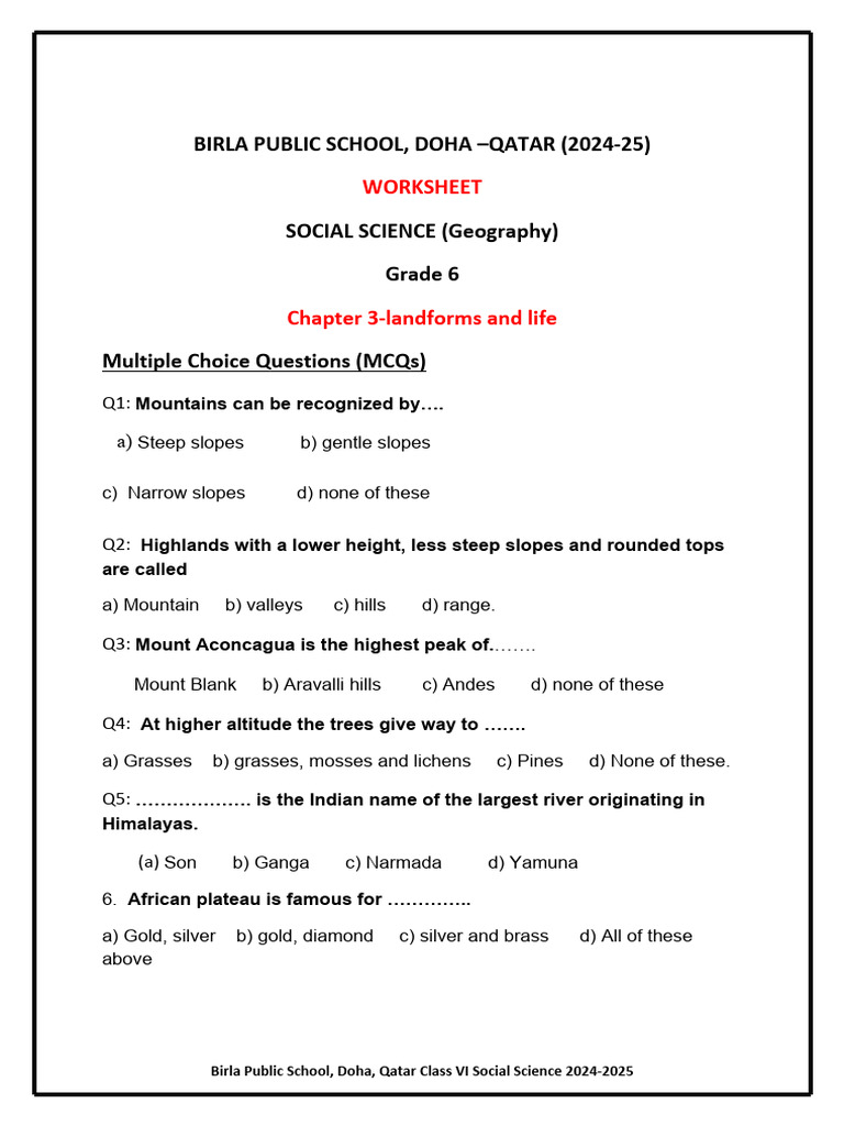 Landforms and Life WORKSHEET | PDF | Plateau | Mountains