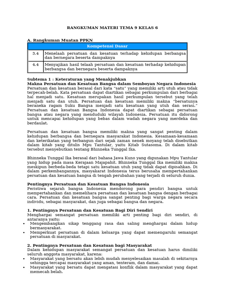 Rangkuman Materi Tema 9 Kelas 6 | PDF