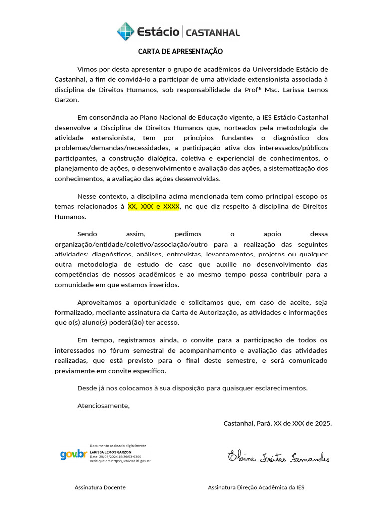 Carta de Apresenta o ATUALIZADA | PDF