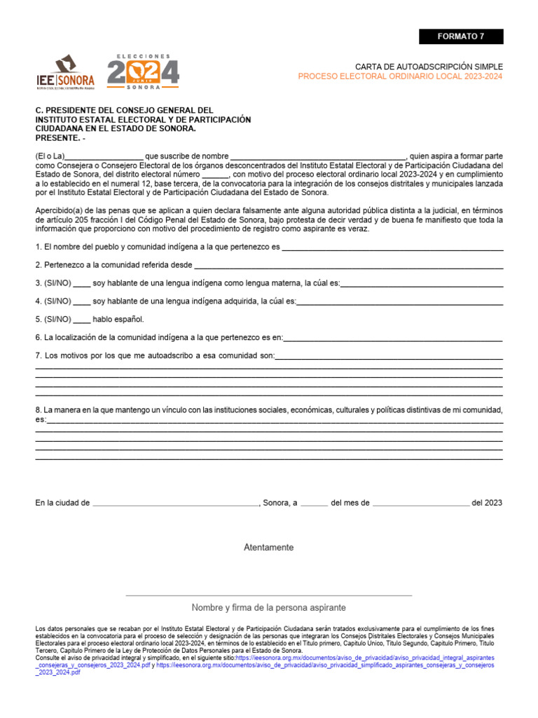 Formato 7 | PDF | Sonora | Justicia