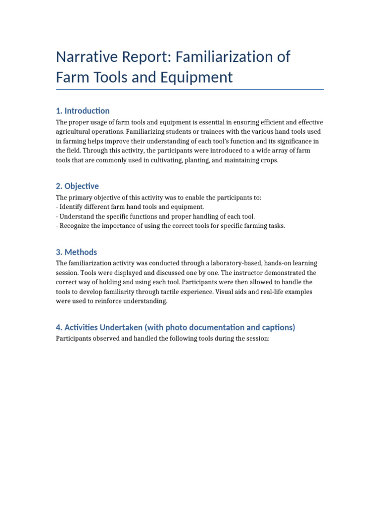 Farm Tools Familiarization Report | PDF